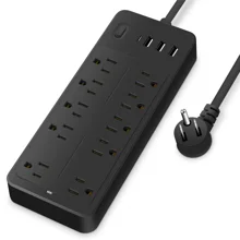 Wholesale EL-100 US Plug Multi-Port Power Strip 10 AC Outlets + 3 USB ...