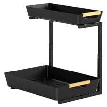 Dual Layer L-Shape Pull-Out ABS Storage Rack Height Adjustable Kitchen ...