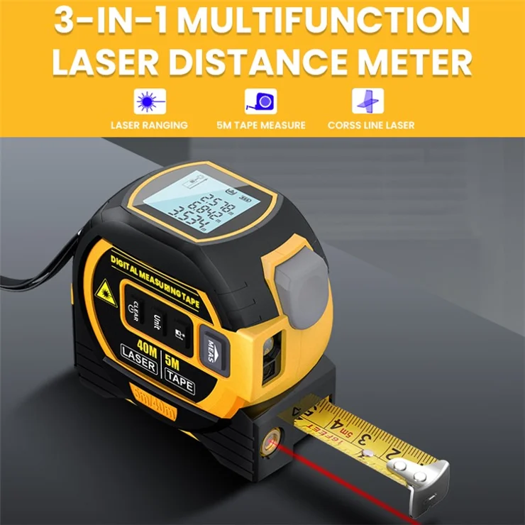 Wholesale HONGSHENG Laser Tape Measure 40M Laser Measurement Rangefinder Distance Meter CE ROSH Yellow TVCMALL