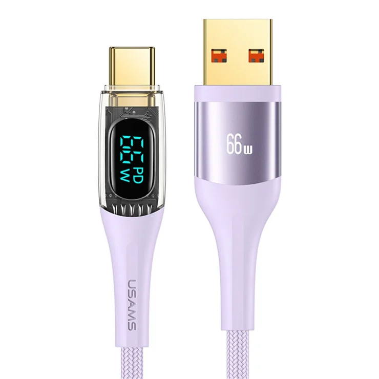 USAMS US-SJ592 1.2m Shadow Series Type-C 6A 66W Transparent Digital Display Fast Charging Cable ...