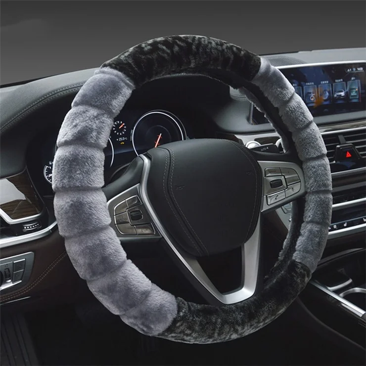 Wholesale LIXIAO 38cm Round Car Steering Wheel Cover Winter Warm Plush Steering Wheel Sleeve Grey TVCMALL