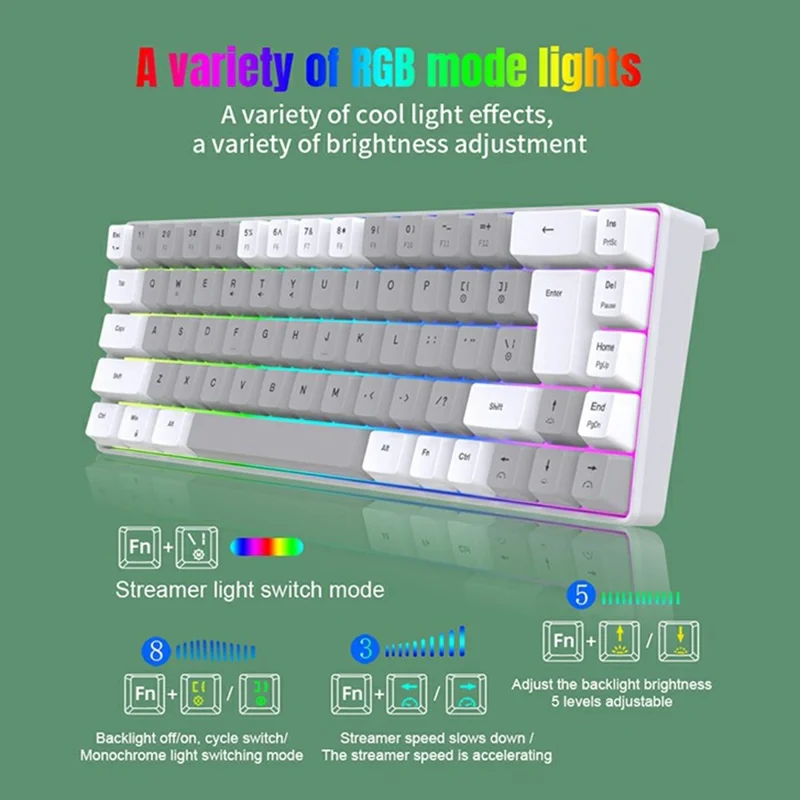 Y-FRUITFUL K701 68 Keys Wired Keyboard with RGB Light Mechanical Gaming ...