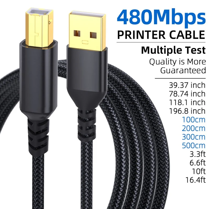 USB Printer Cable 1M Braided USB A to USB B Extension Cord 480Mbps Data ...