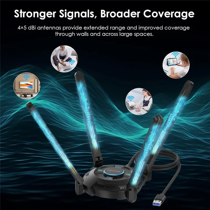 Adaptador WAVLINK WN695BE2 BE6500 WiFi 7 de banda triplemente 2,4 GHz ...