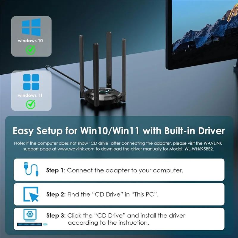 Adaptador WAVLINK WN695BE2 BE6500 WiFi 7 de banda triplemente 2,4 GHz ...