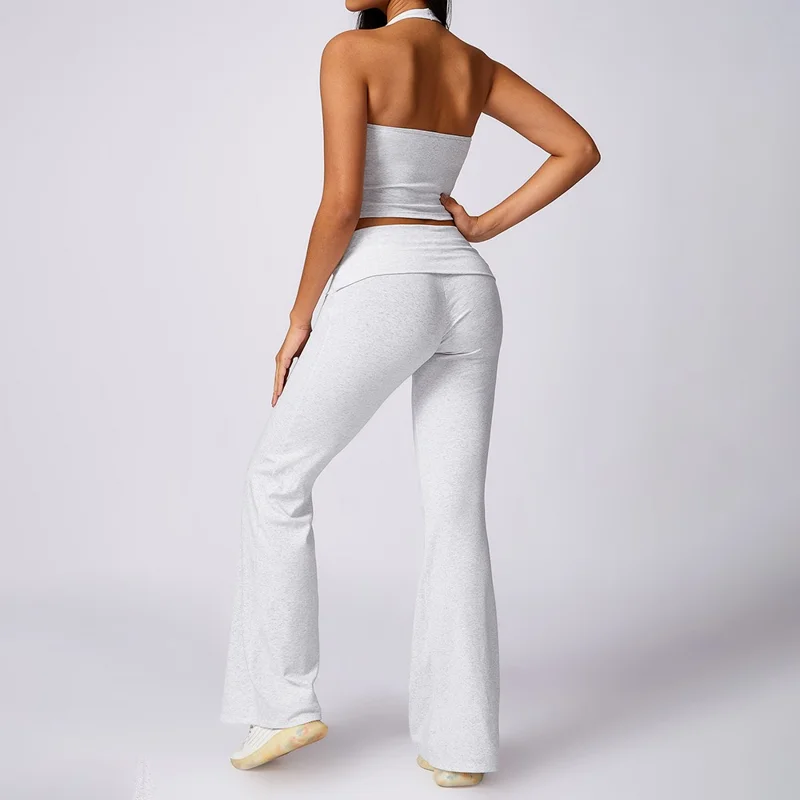 8713 Women Sexy Halter Backless Yoga Vest Fitness High Waist Flared ...