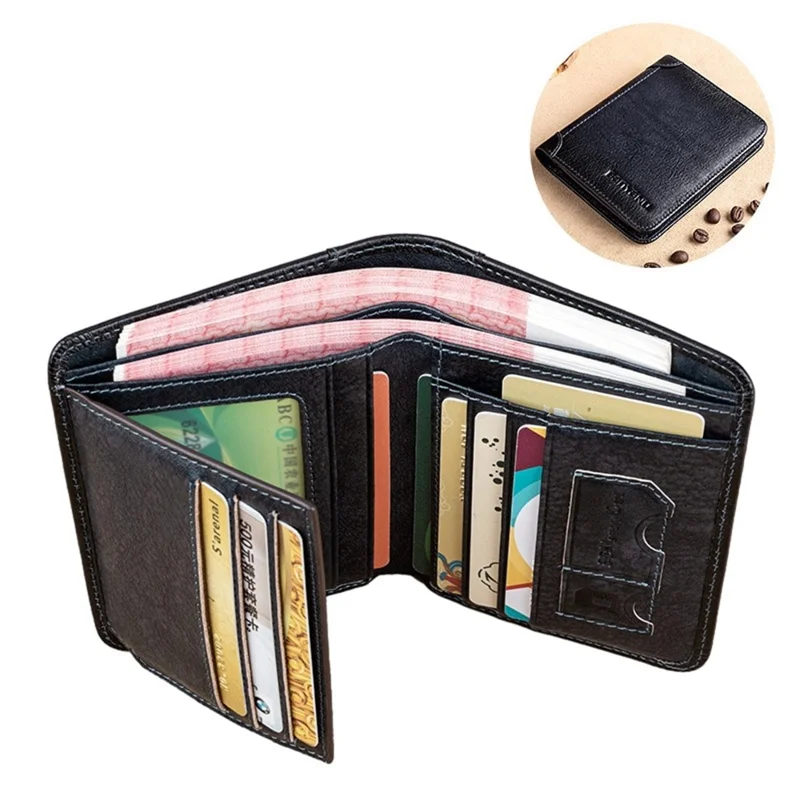 BANYANU N2011 Cowhide Men Tri-fold Short Wallet Cards Cash Holder ...