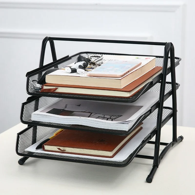 3 Tiers File Organizer Metal Mesh Stackable Desk Tray Paper Sorter ...