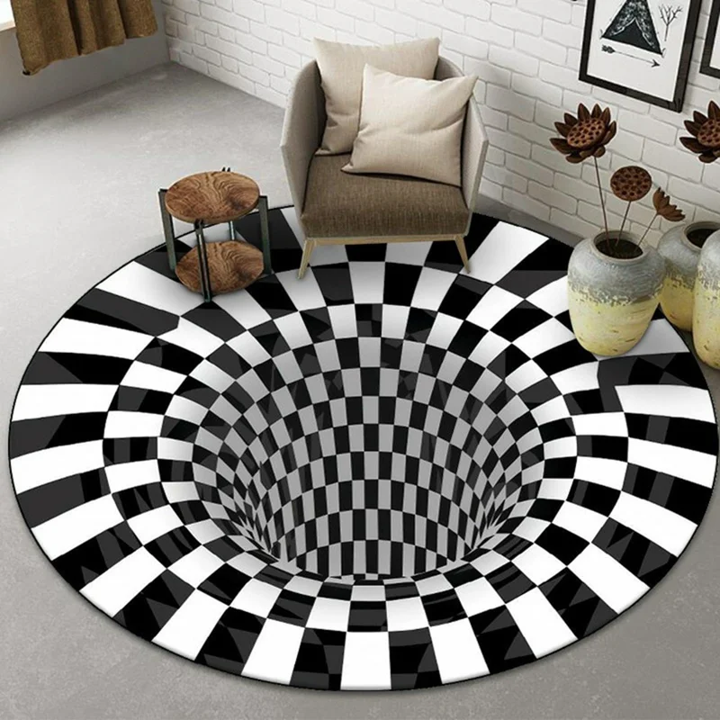 Wholesale 3D Optical Illusion Round Carpets 100cm Diameter Rugs Black ...