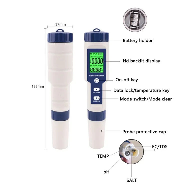 Wholesale 5-in-1 Multifunction Water Quality Test Pen EC / Ph / TDS ...