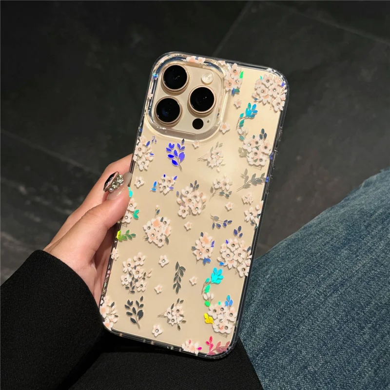 Wholesale For iPhone 15 Pro Max Case Laser Flower IMD PC+TPU Clear ...
