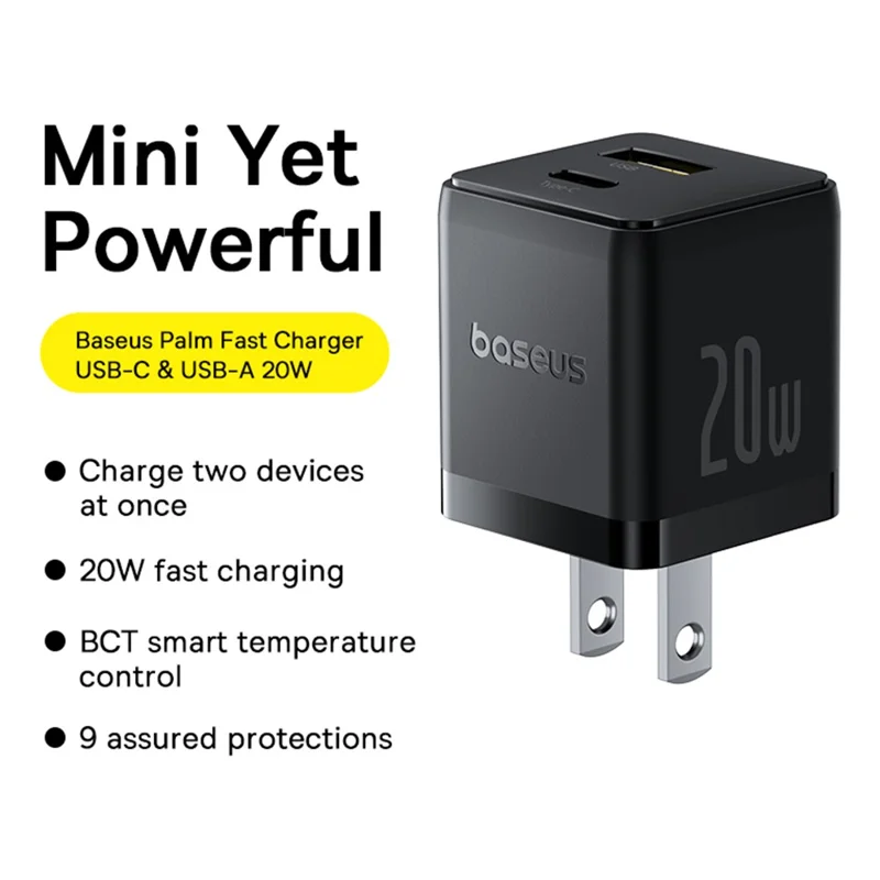 Wholesale BASEUS Palm USB+Type-C Dual Port 20W Fast Charger US Plug ...