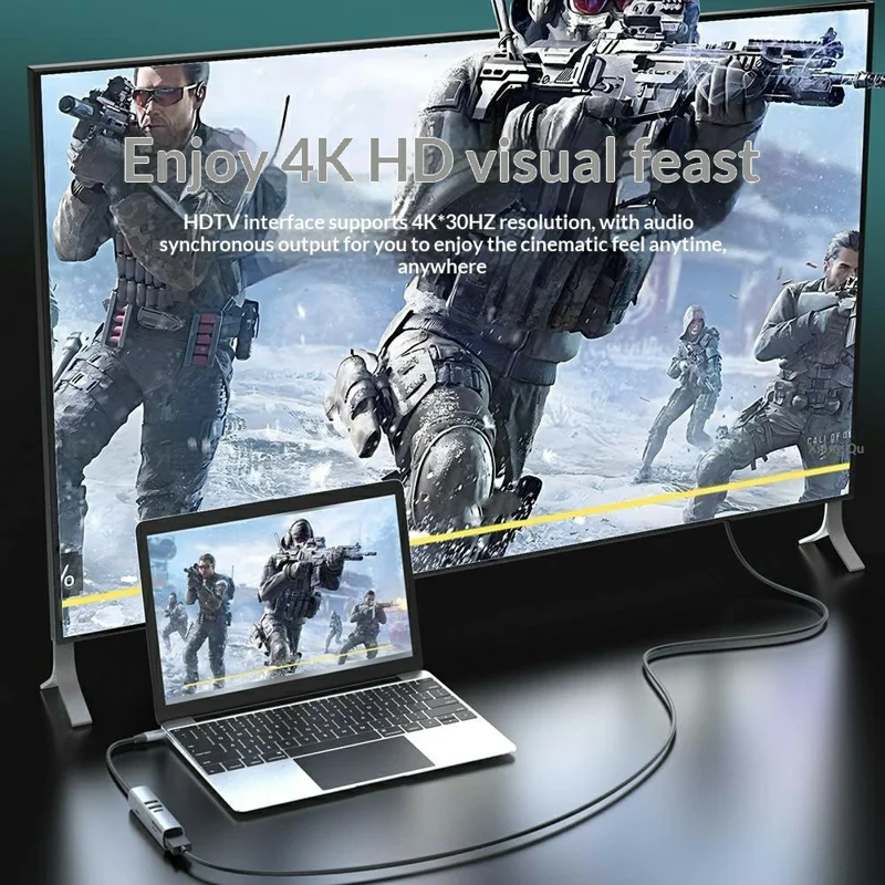 7 in 1 Type C to HDTV Portable Dock USB 3.0 Hub 100W PD Fast Charging ...