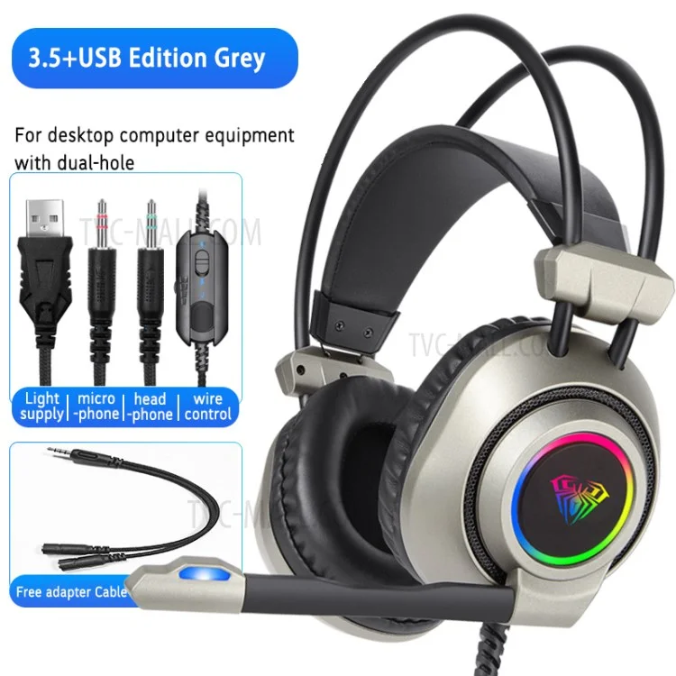 Покупайте Aula S600 RGB Over-lear Headphone 7.1 Окружающий Стерео-звук Usb+3,5 мм пк Гульнина с ...