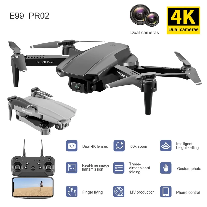 E99 Pro2 Dual 4K Kamera FPV Drohne Professionelle Geste Selfie Gravity ...