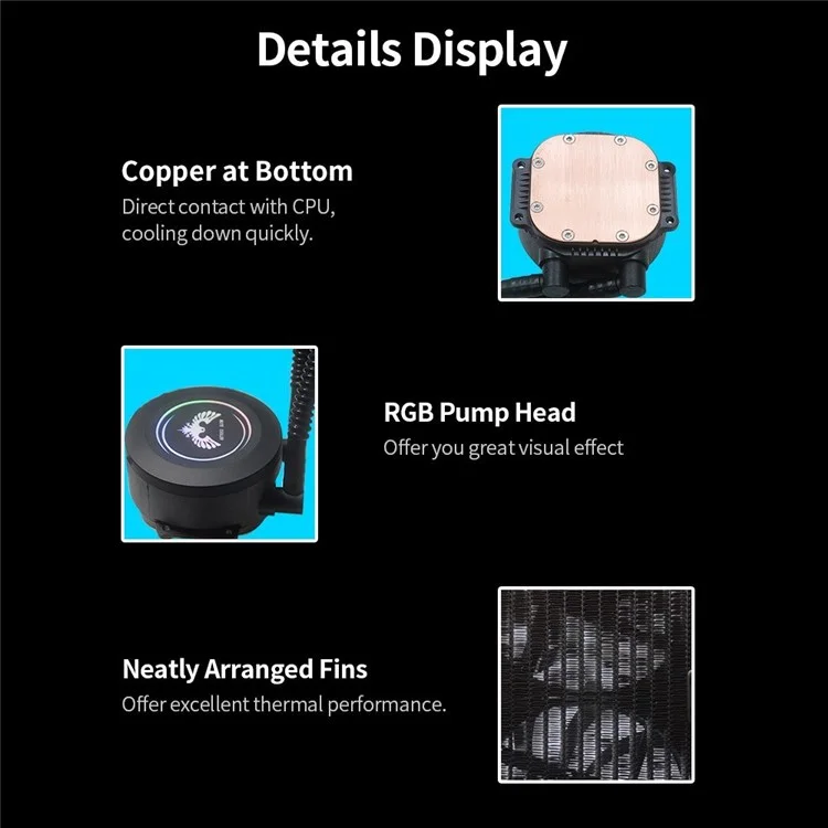 360 AIO RGB CPU Liquid Cooler Copper Pump Head Dense Aluminium Fins ...