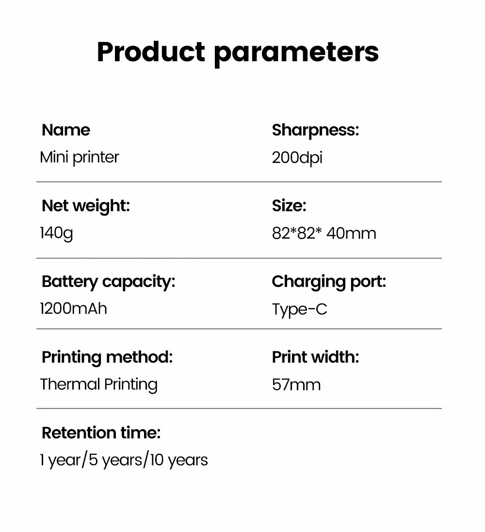 D3 Bluetooth Mini Inkless Printer with Printing Paper for Photos ...