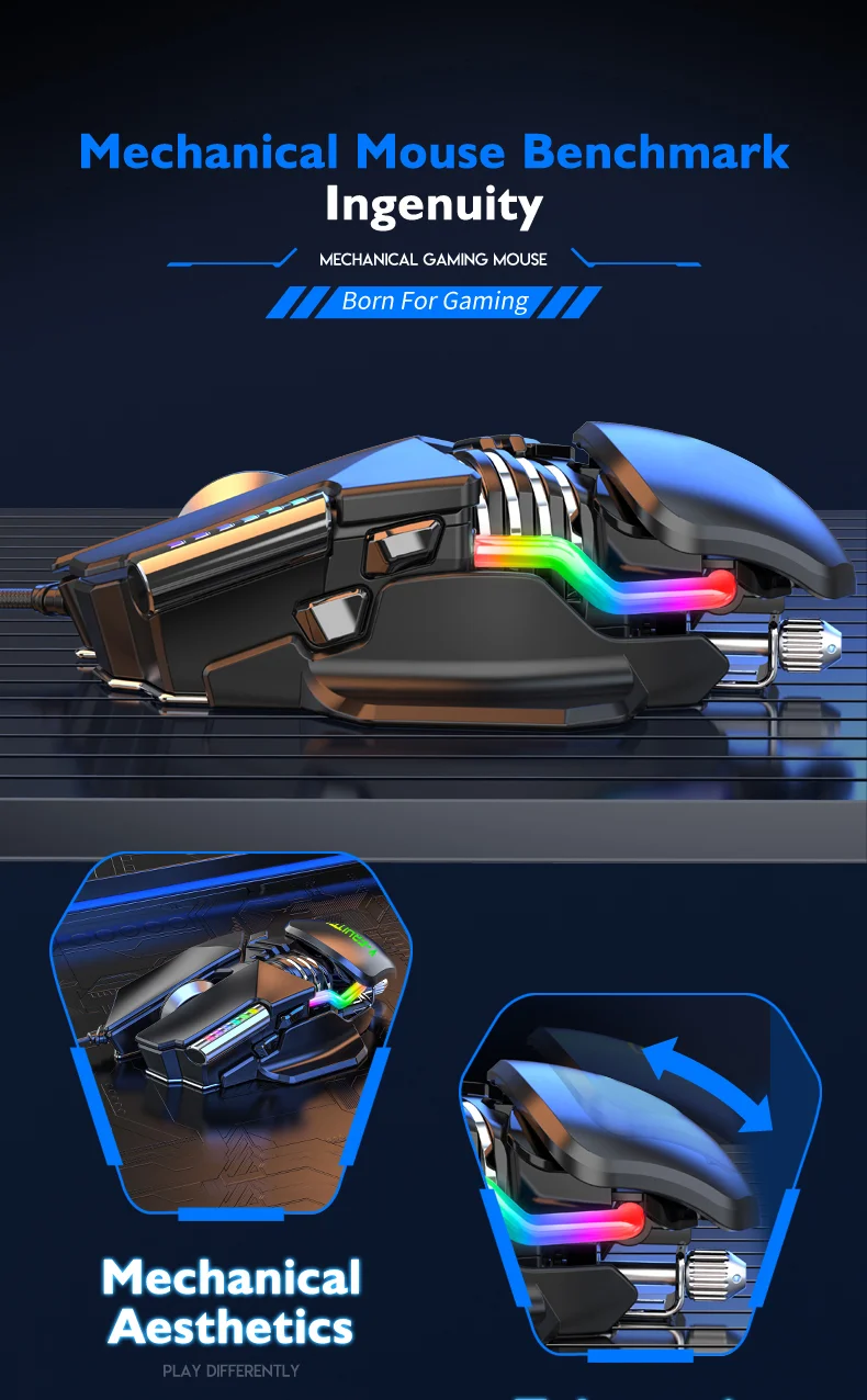 Y-FRUITFUL M7 Telescopic Mechanical Mouse 6-Speed DPI Adjustable Wired ...