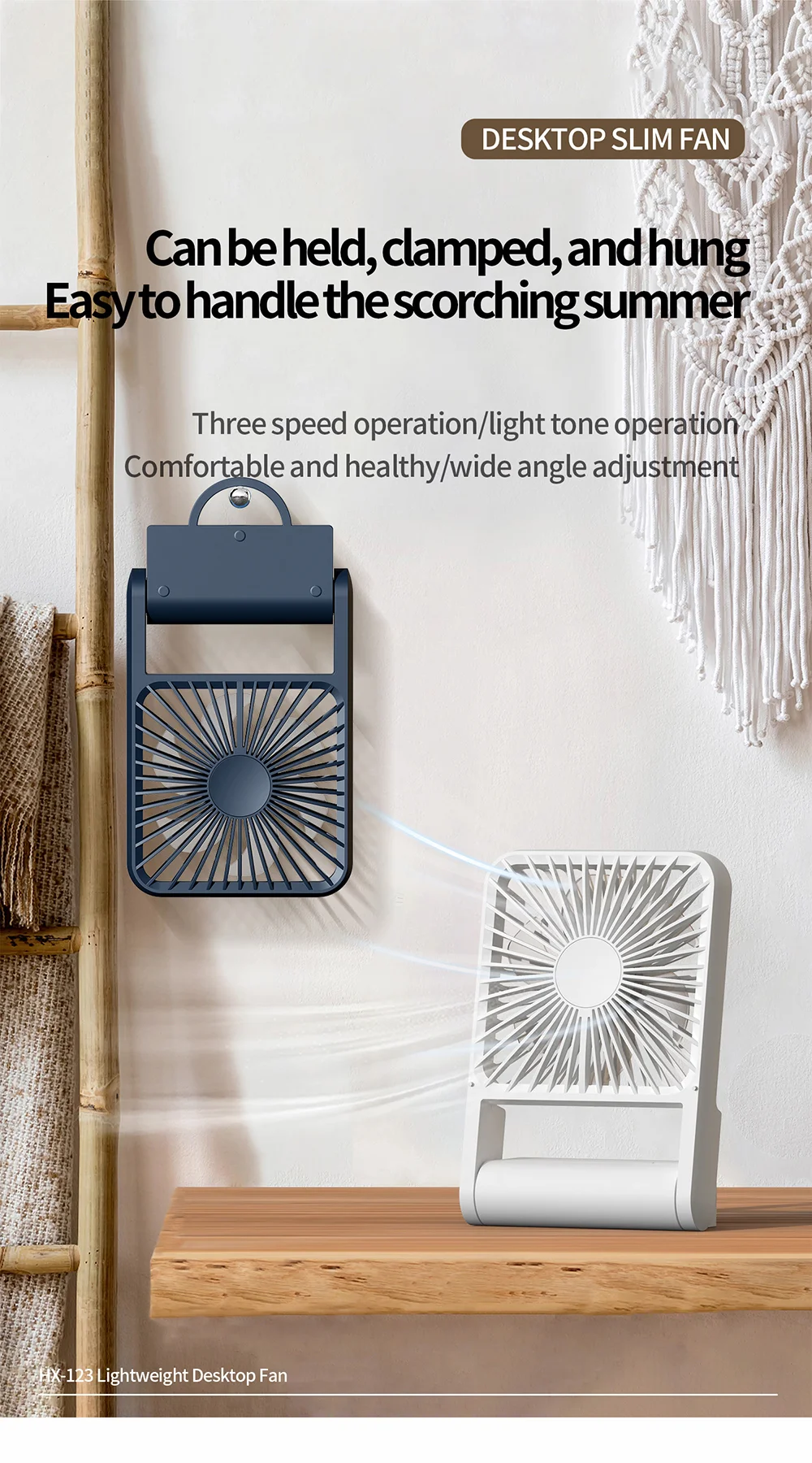 HX-123 Foldable Base Mini Desktop Fan Summer Cooling Fan with Hanging ...
