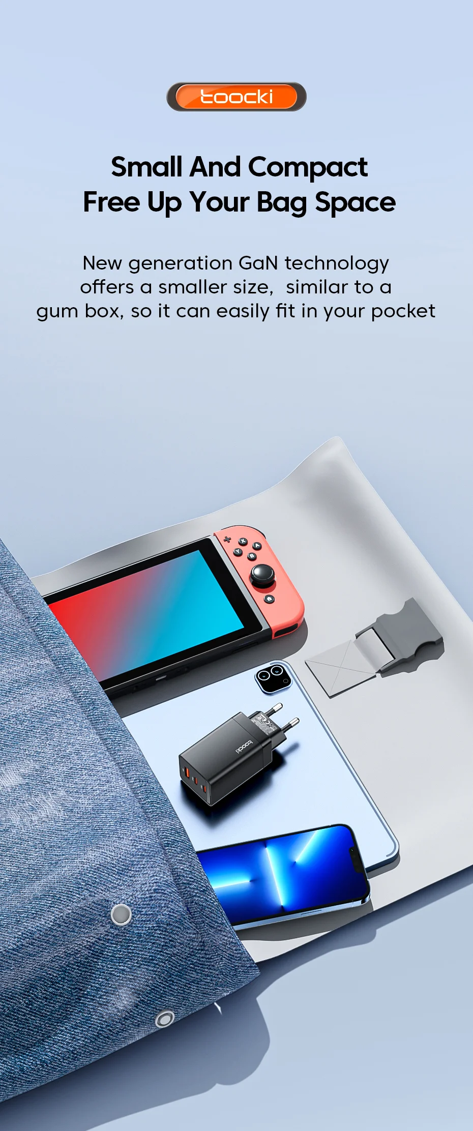 TOOCKI PD 67W Fast Charging Adapter Dual Type-C+1 USB-A GaN Wall ...