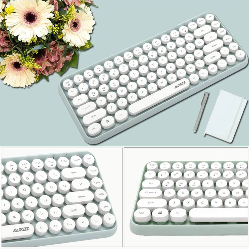 AJAZZ 308I Wireless Bluetooth Keyboard Retro Round Keycap 84-Key ...