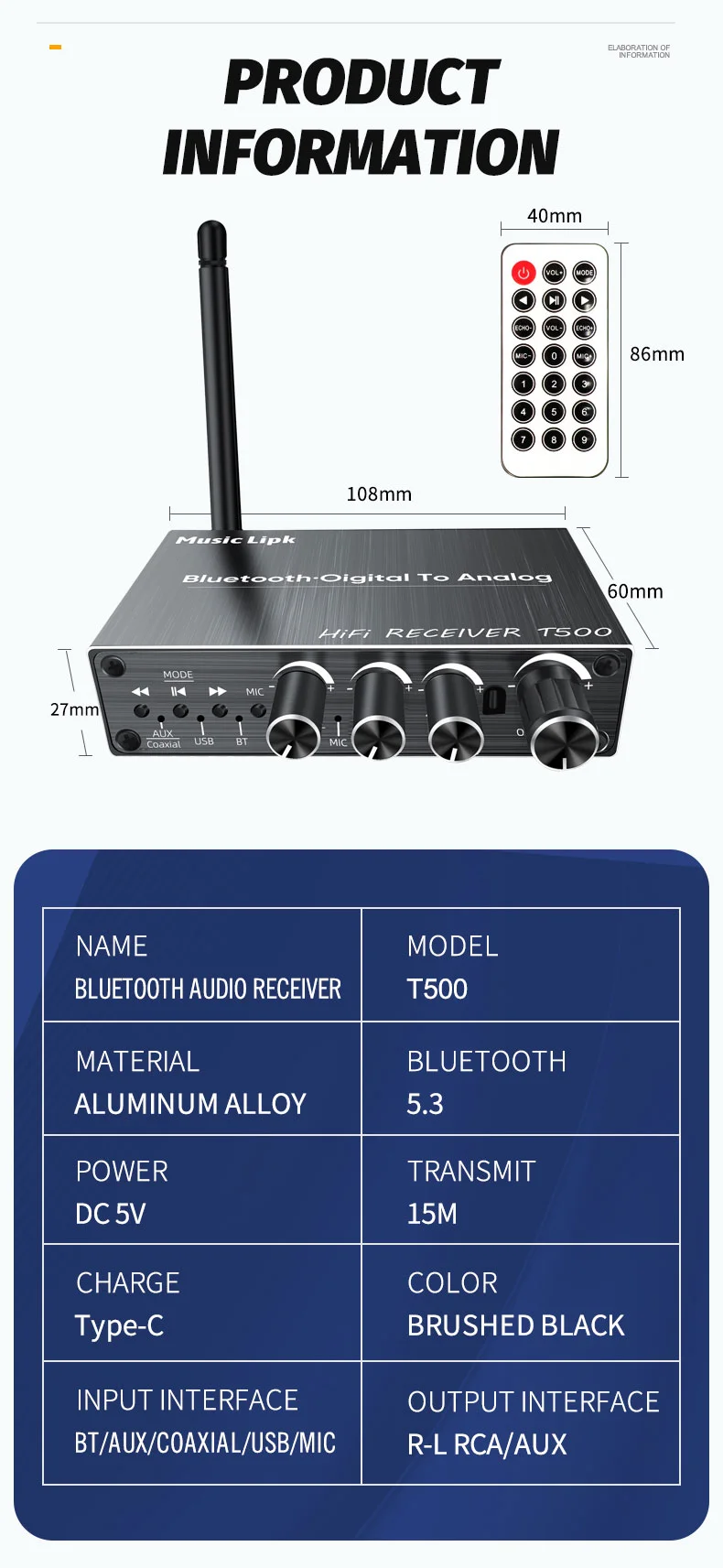 T500 U-Disk Mic Amplifier Speaker Converter with Remote Control ...