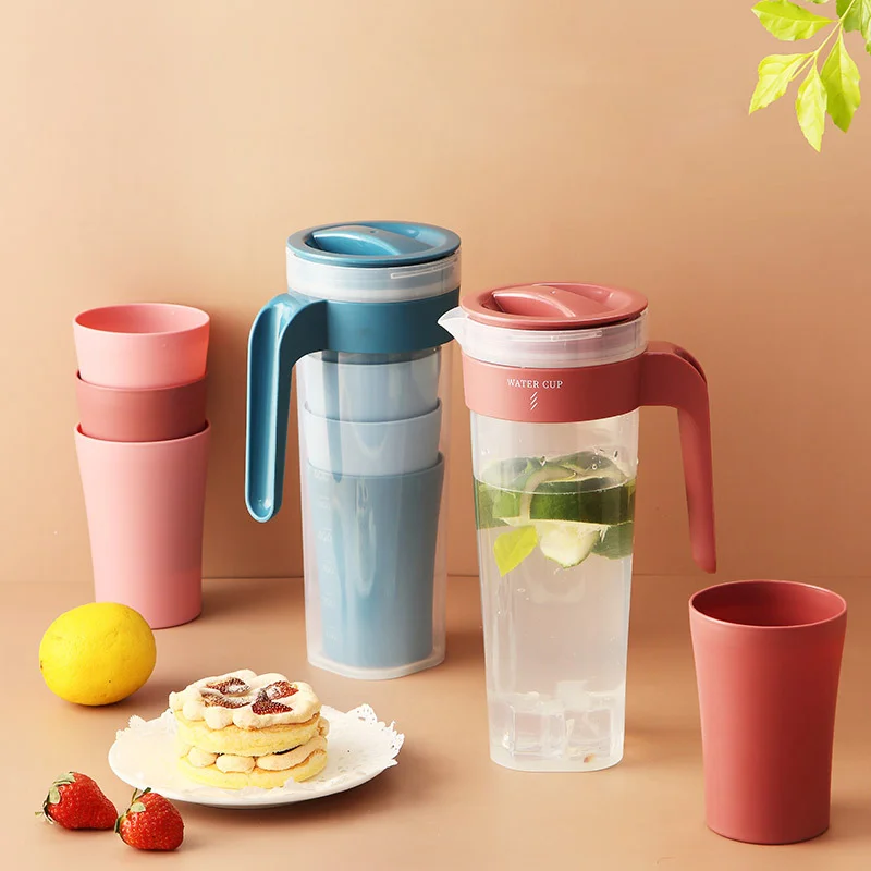 1.4L Cold Water Bottle Kettle Set with 4 Cups - Red Wholesale | TVCMALL