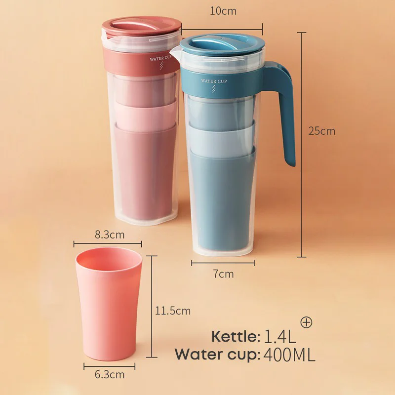 1.4L Cold Water Bottle Kettle Set with 4 Cups - Red Wholesale | TVCMALL
