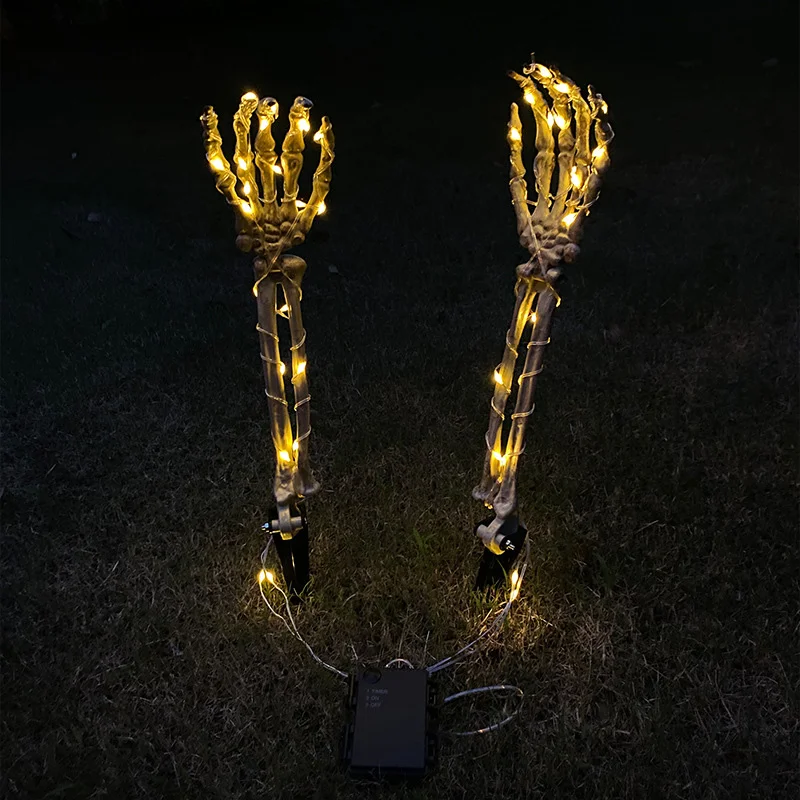 Solar Glowing Skull Hand Halloween Skeleton Decorations Lighted ...