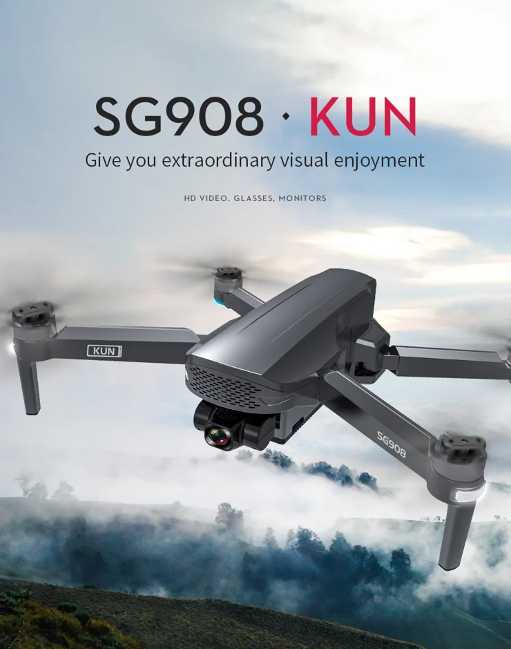 Wholesale ZLL SG908 KUN 4K HD Aerial Photography Drone Three Axis Mechanical Foldable RC Aircraft Self Stabilizing Gimbal Drone with GPS Single Battery Version TVCMALL
